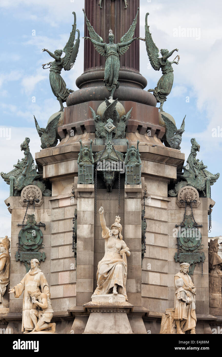 Pedestal of Columbus Monument (Mirador de Colom) in Barcelona ...