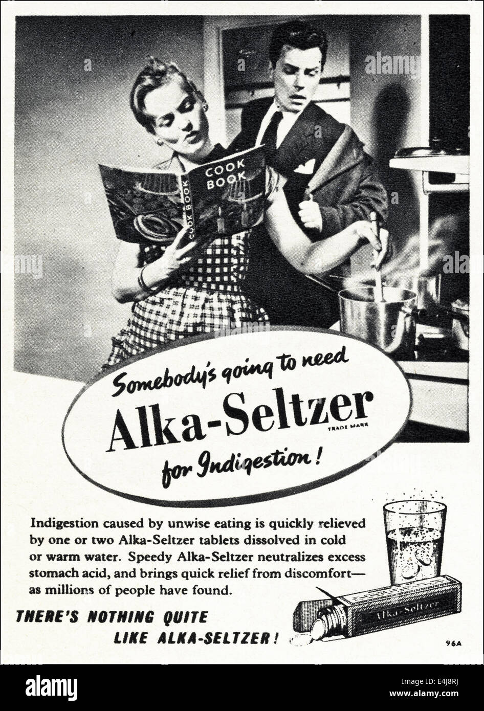1950s advert for ALKA-SELTZER for indigestion in British magazine dated ...