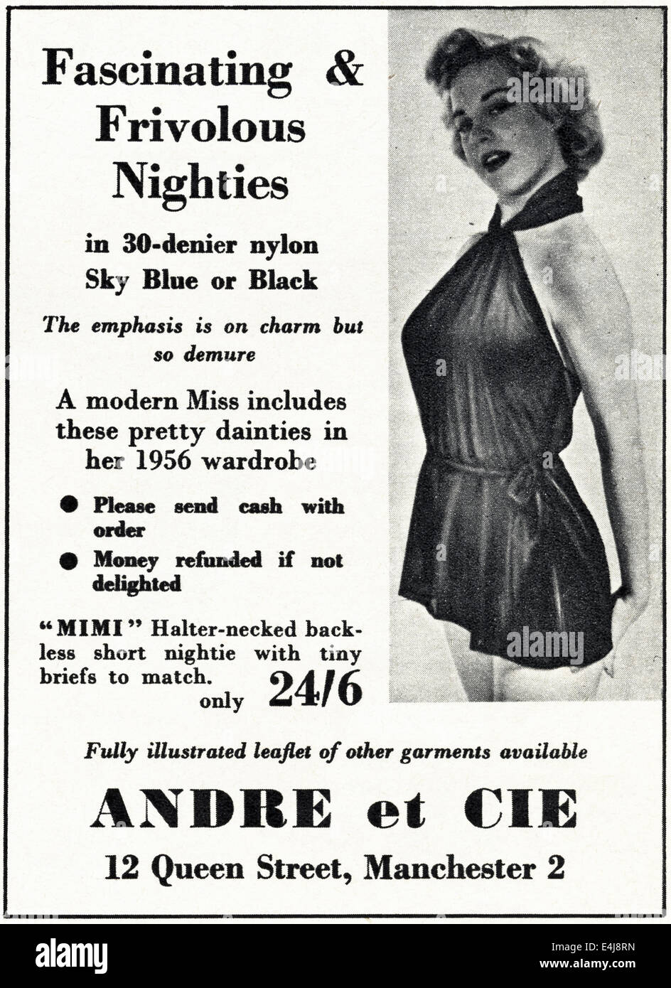 1950s advert for nylon nighties by ANDRE ET CIE of Manchester in Stock ...