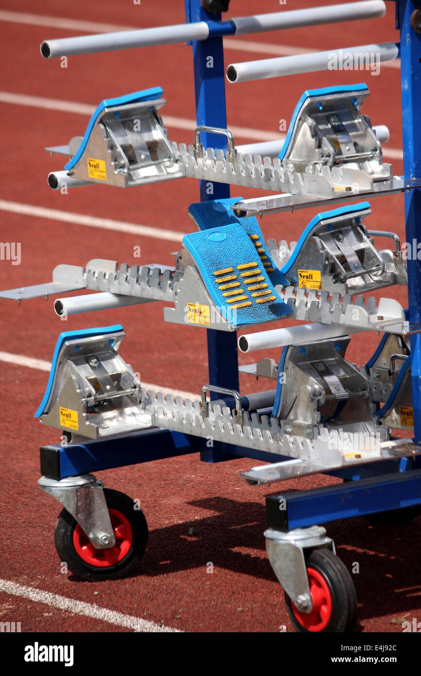 Starting blocks on stand Stock Photo - Alamy