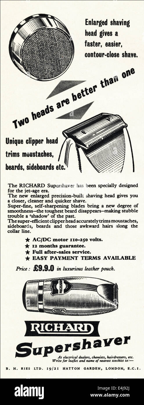 1950s advert for RICHARD SUPERSHAVER electric shaver in British ...