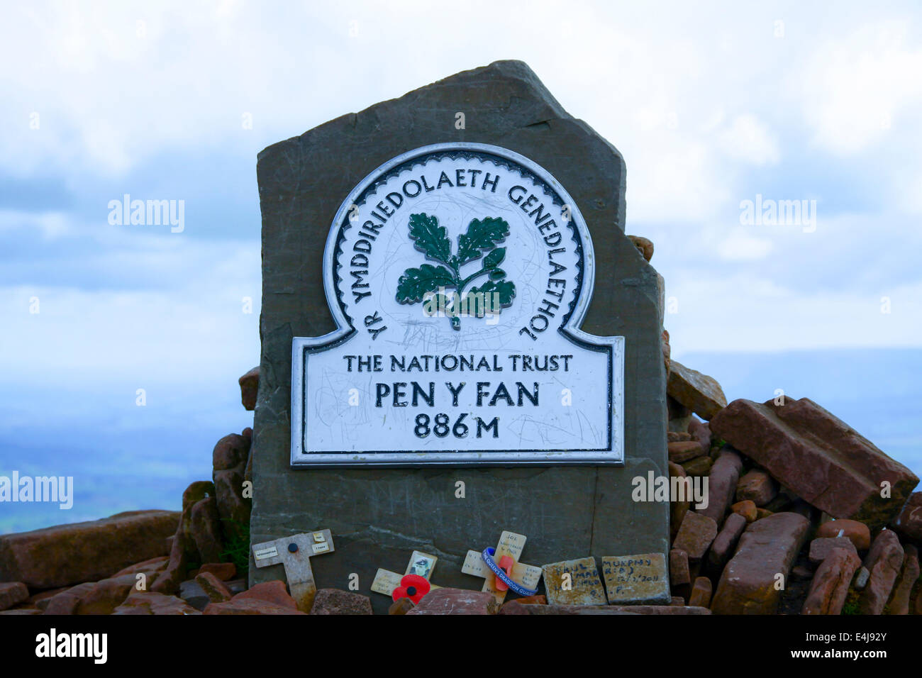 Summit of Pen y Fan, the highest peak in Brecon Beacons National Park ...