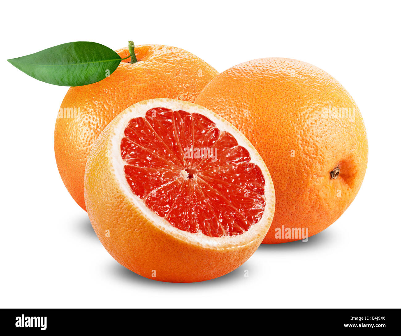 Grapefruit with slice and leaf on white background Stock Photo - Alamy