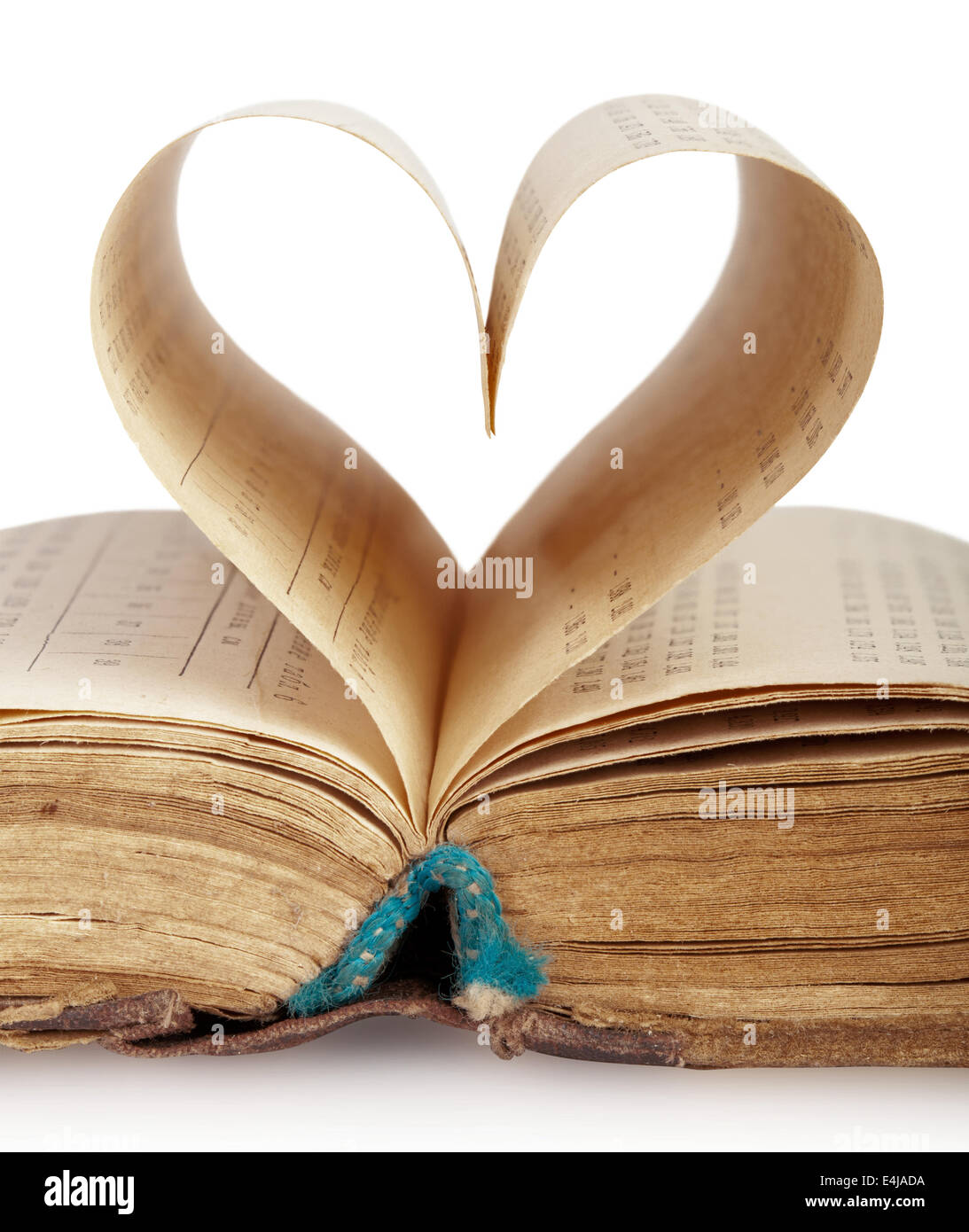 Book with opened pages of shape of heart isolated on white background ...