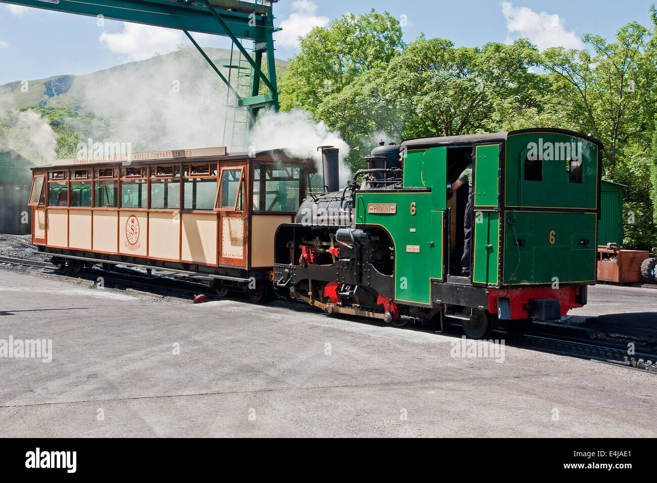 Snowdon Mountain Railway steam train at Llanberis before trip up ...