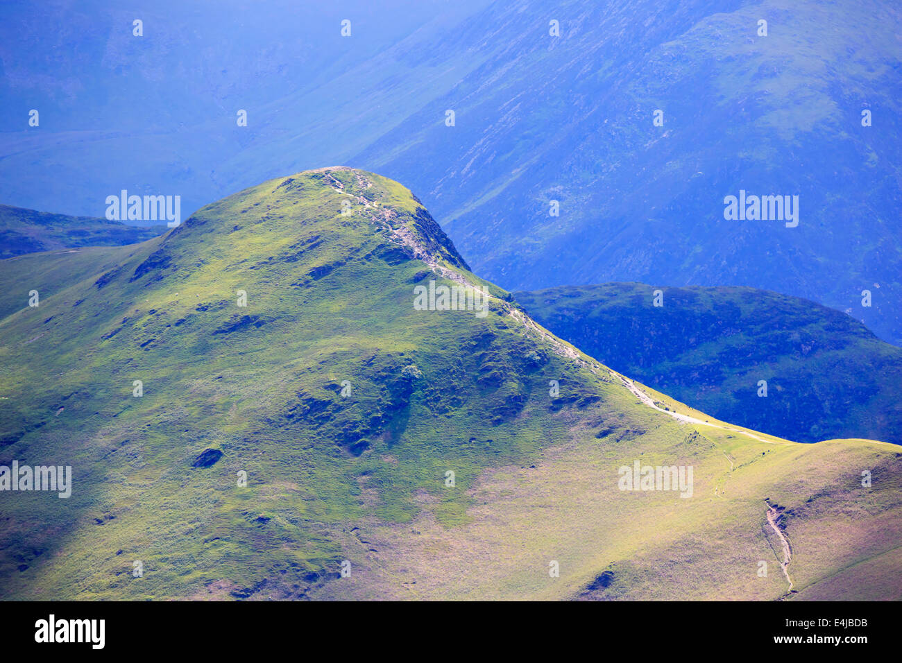 Catbells, Lake District, Cumbria. A distant view of the footpath to the ...