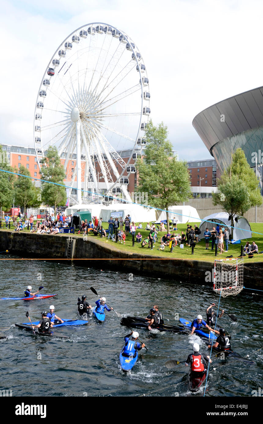 Canoe polo being played by the Liverpool Eye 360 in the Albert Dock ...