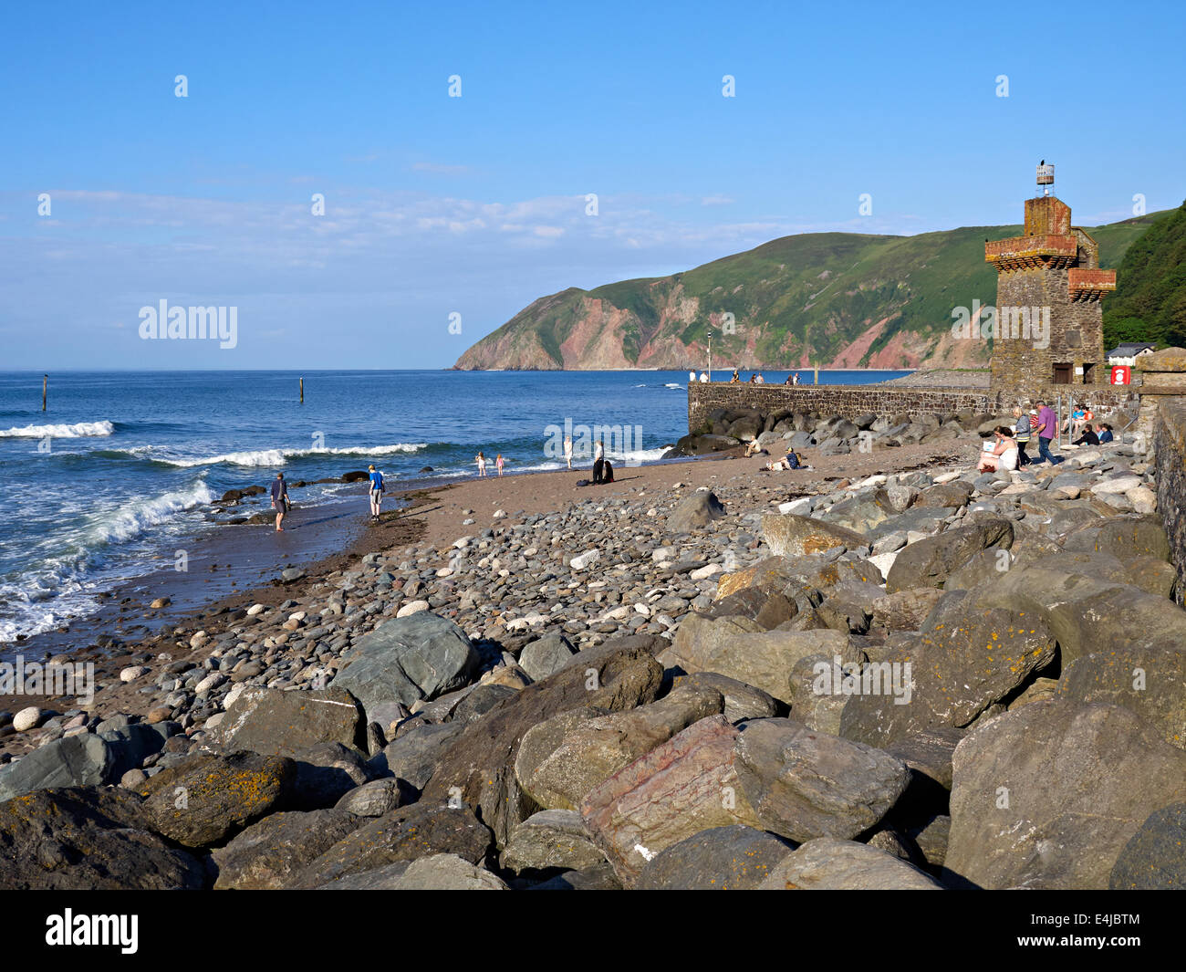 Lynmouth beach and Rhenish Tower, Devon Stock Photo - Alamy