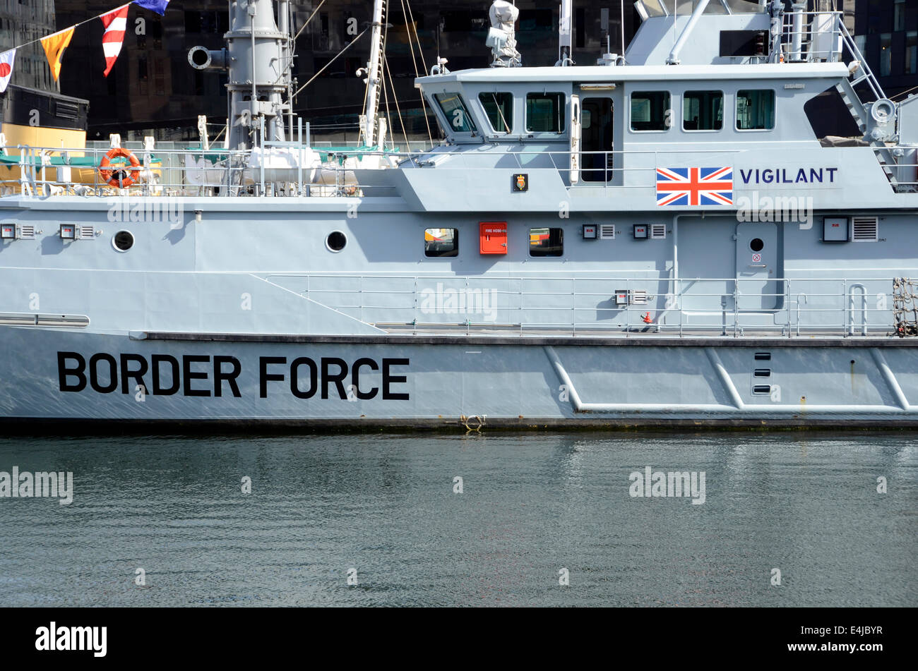 View of the Border Force enforcement ship, Victoria Dock, regenerated ...