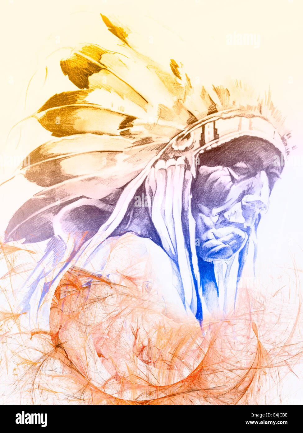 Paint of an Indian Head with vivid colors Stock Photo - Alamy