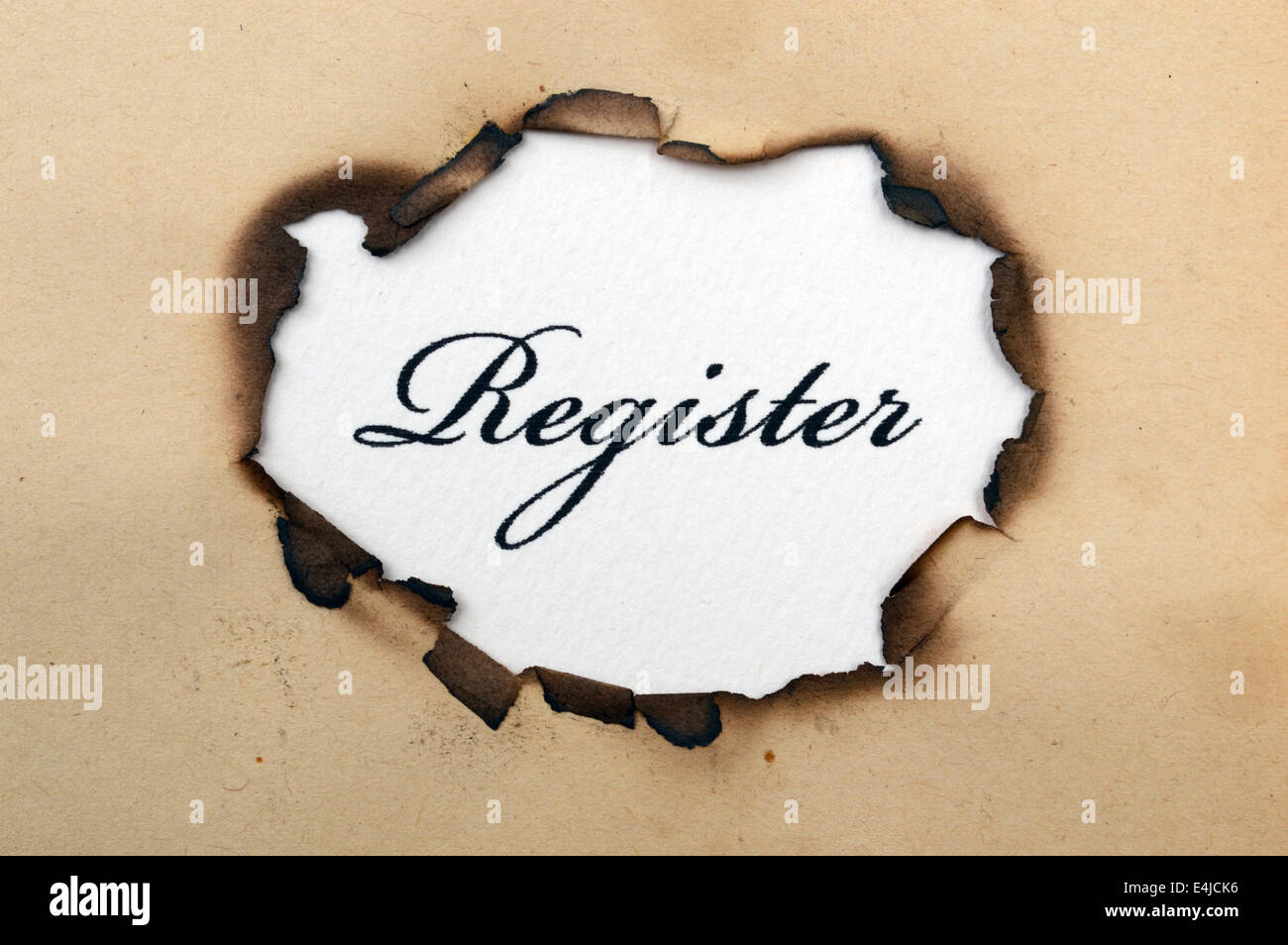 Register text on paper hole Stock Photo - Alamy