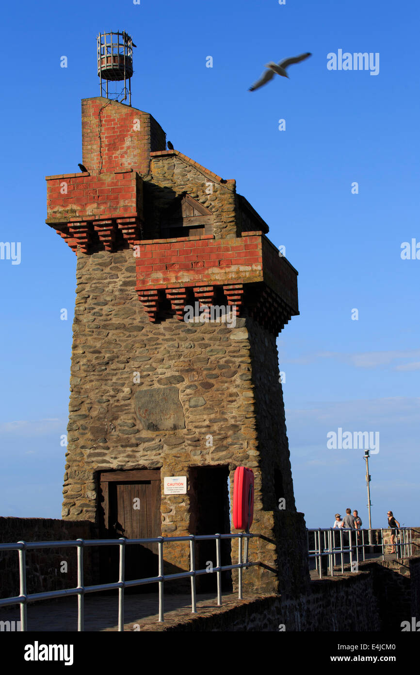 Rhenish Tower, Lynmouth pier, Devon. Stone tower built in the 19th ...