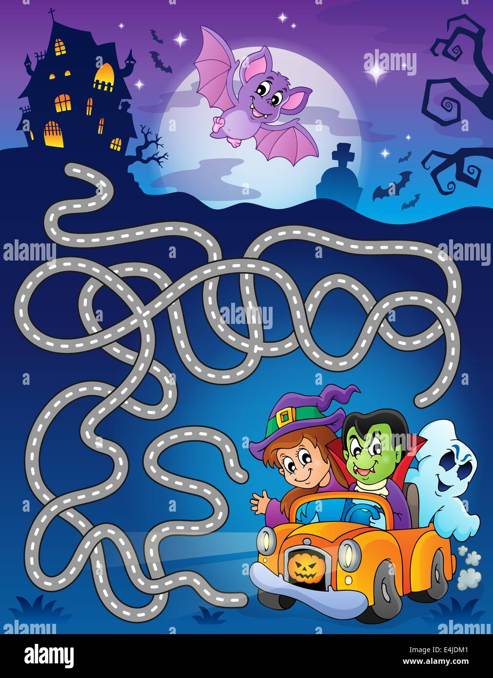 Maze 7 with Halloween theme - picture illustration Stock Photo - Alamy