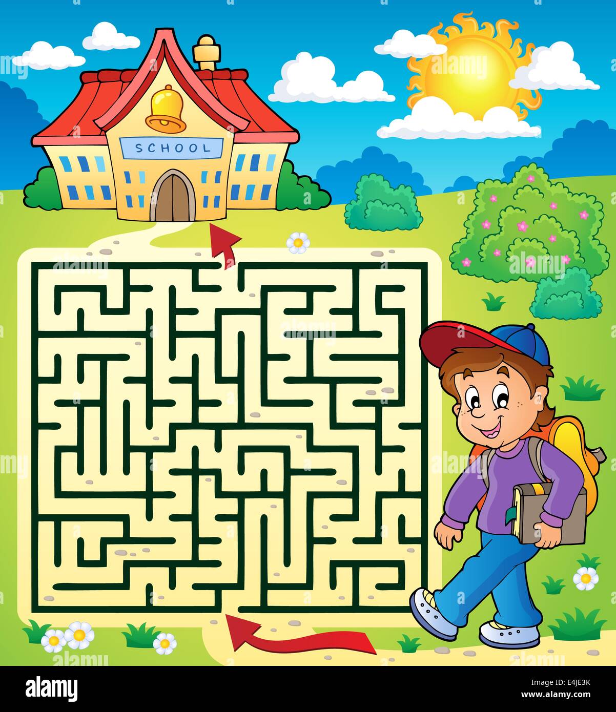 Maze 3 with schoolboy - picture illustration Stock Photo - Alamy