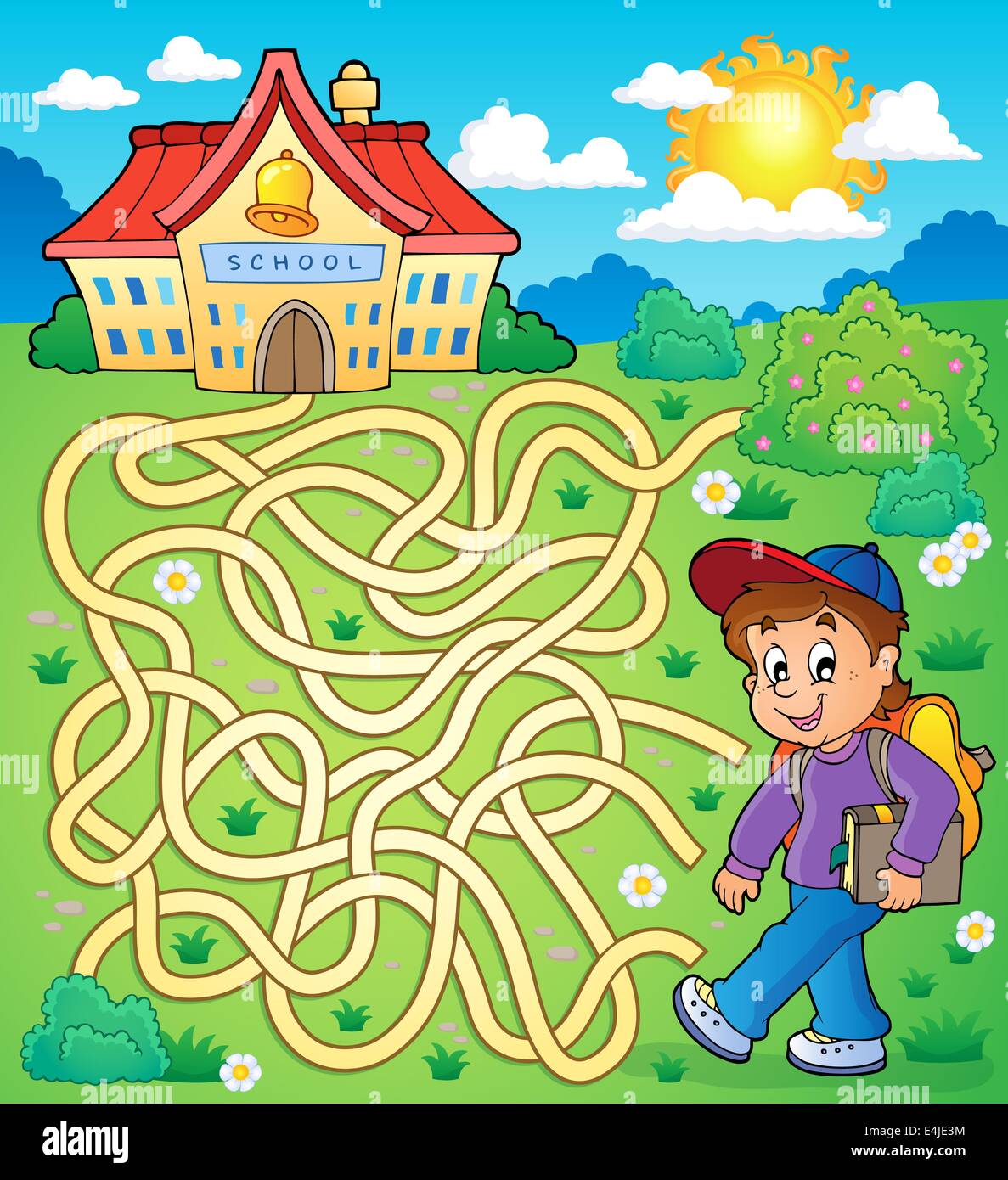 Maze 4 with schoolboy - picture illustration Stock Photo - Alamy