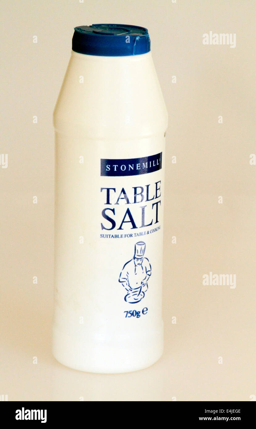 Single carton of Stonemiller table salt on a light background Stock ...