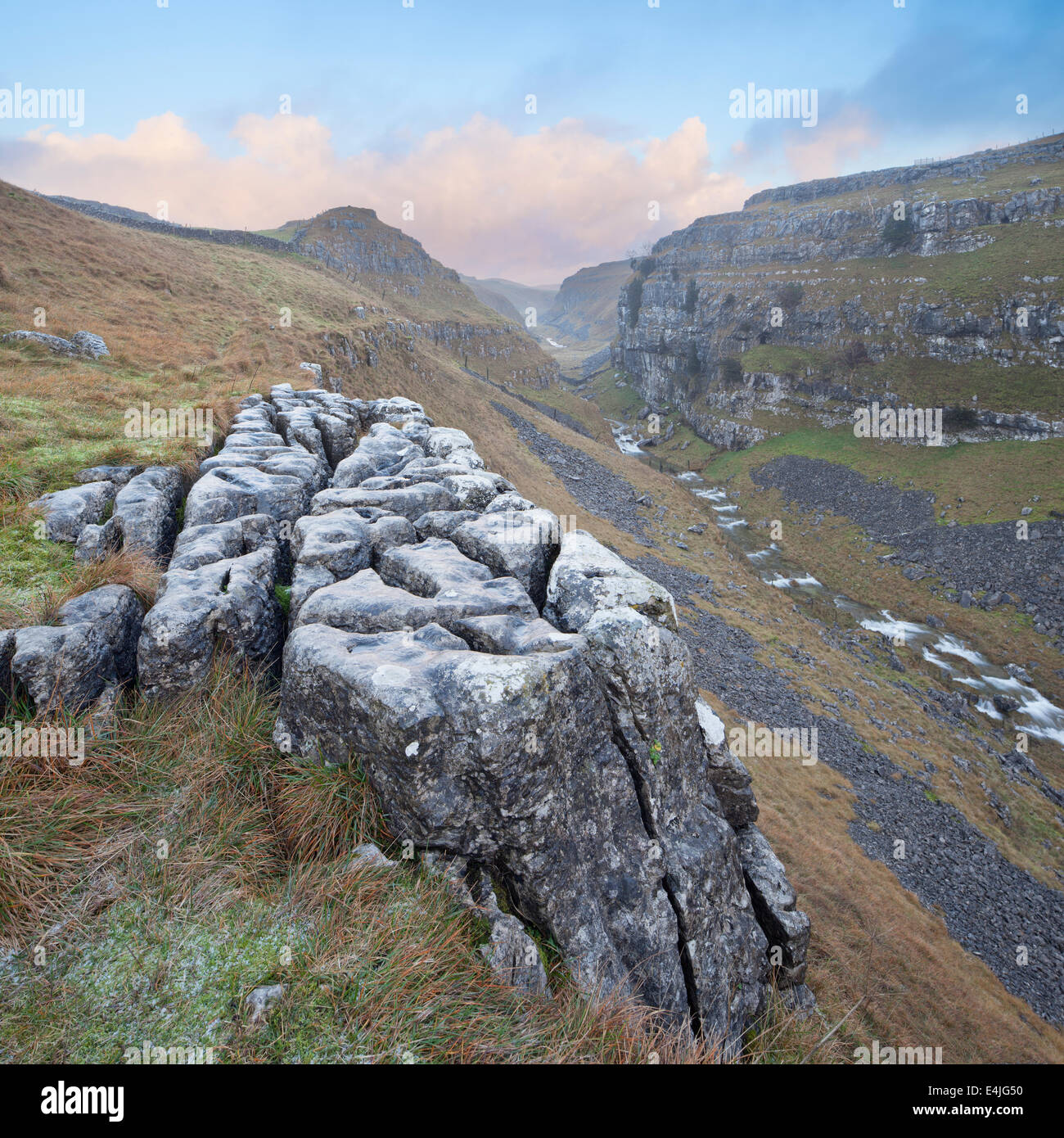 Limestone gorge above Gordale Scar at Malham Lings, Malham, Malhamdale ...