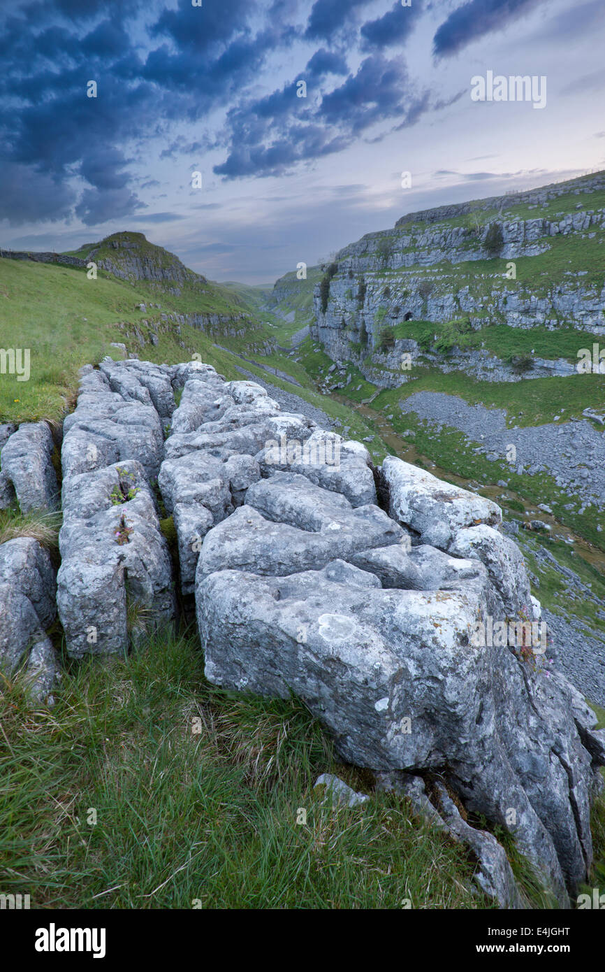 Limestone scenery at Malham Lings above Gordale Scar, Malham ...