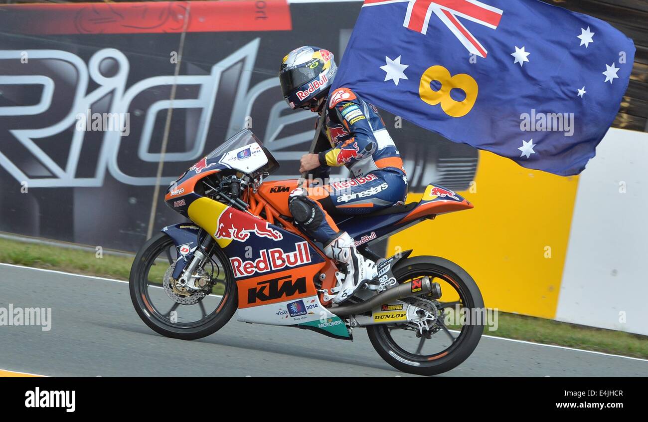 Hohenstein-Ernstthal, Germany. 13th July, 2014. Australian winner Moto3 ...