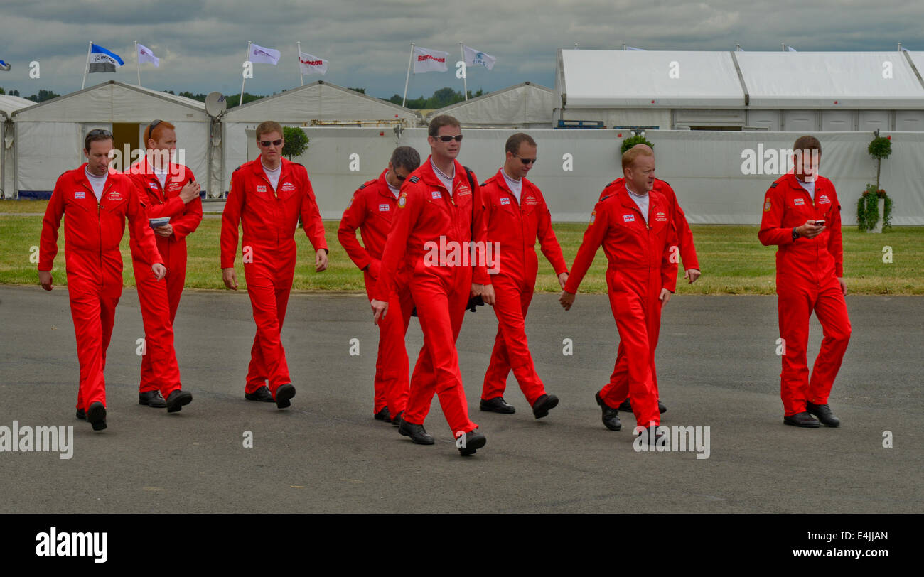 Fairford, UK. 13th July, 2014. Members of the Royal Air Force Red Arrow ...