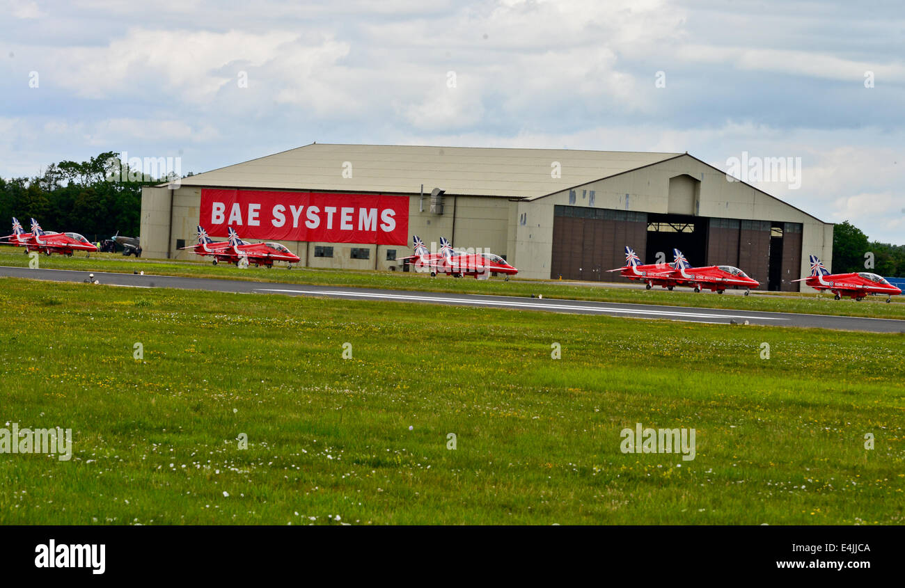 Fairford, UK. 13th July, 2014. The Red Arrows, Royal Air Force display ...
