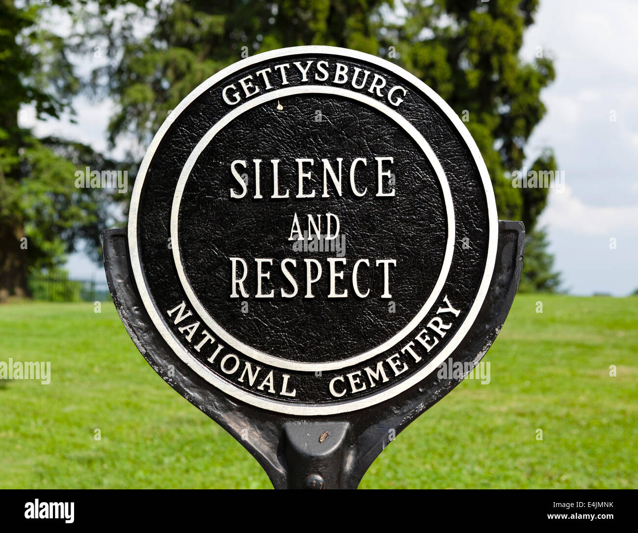 Sign requesting silence and respect at Soldiers' National Cemetery ...