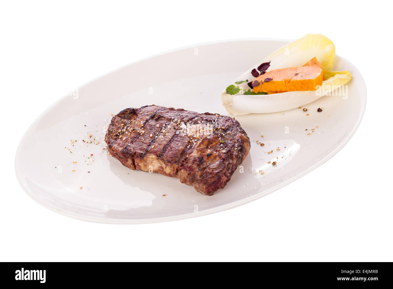 Delicious trimmed lean portion of thick grilled beef steak with ...