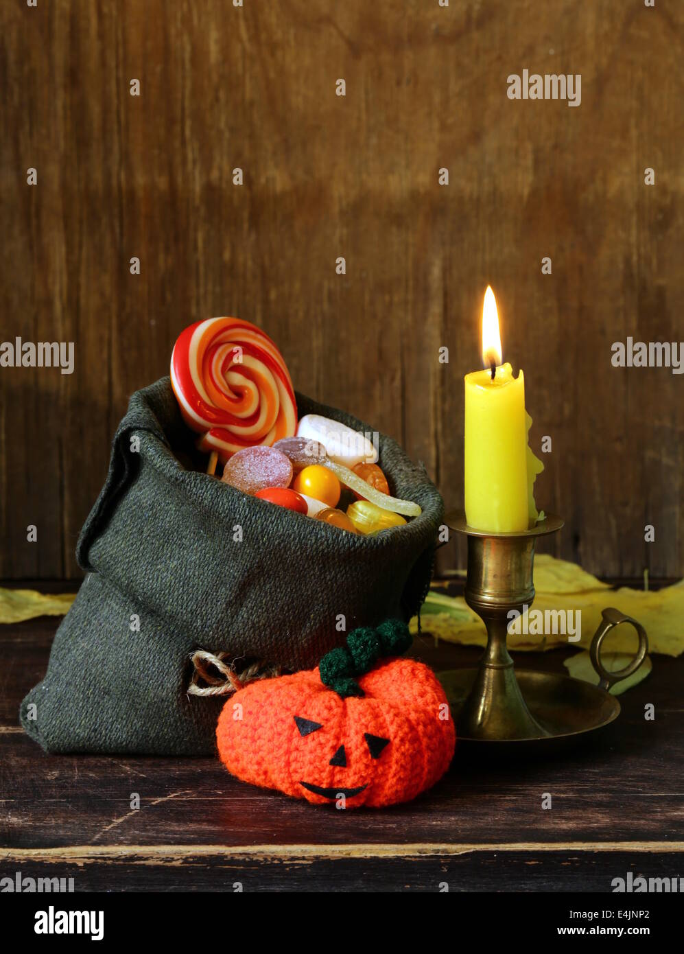 bag with sweets and candy traditional treat on Halloween Stock Photo ...