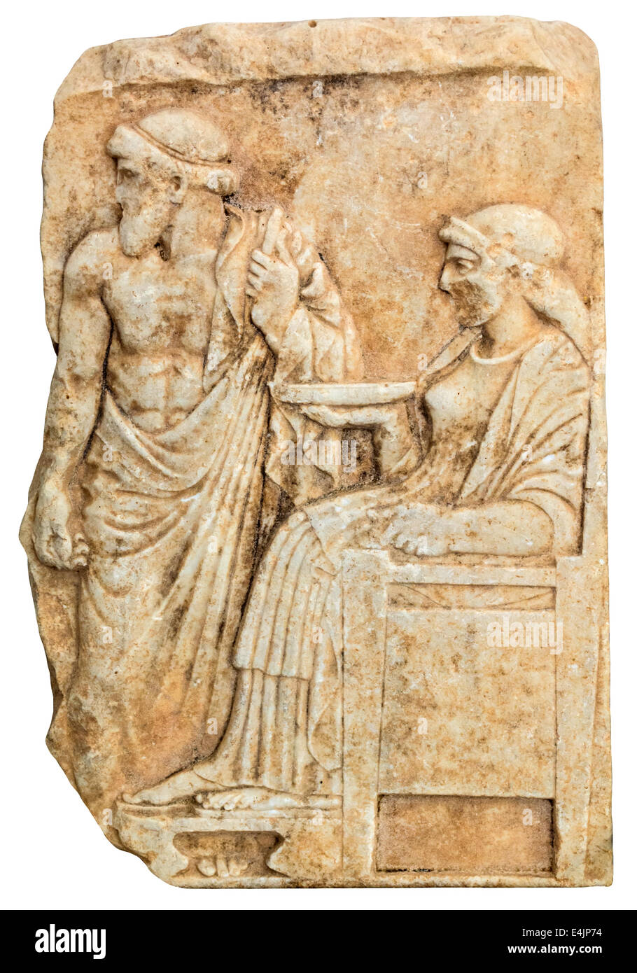 Ancient Greek sculpture with standing male and seated female divinities ...