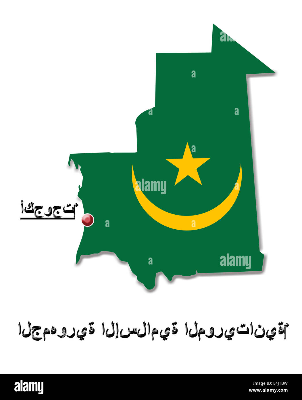 map of Islamic Republic of Mauritania in colors of its flag and ...