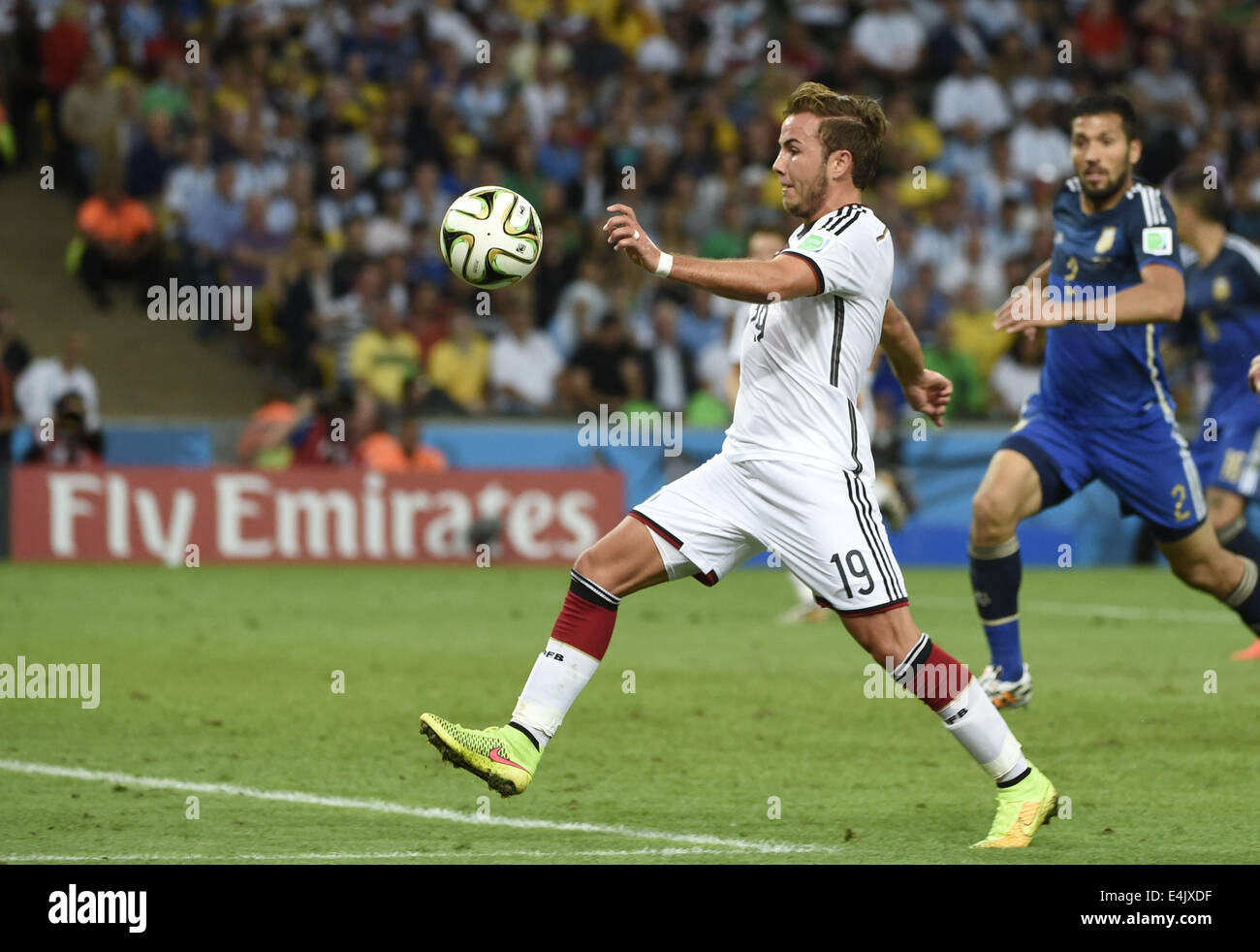 Rio De Janeiro, Brazil. 13th July, 2014. Germany's Mario Gotze makes a ...
