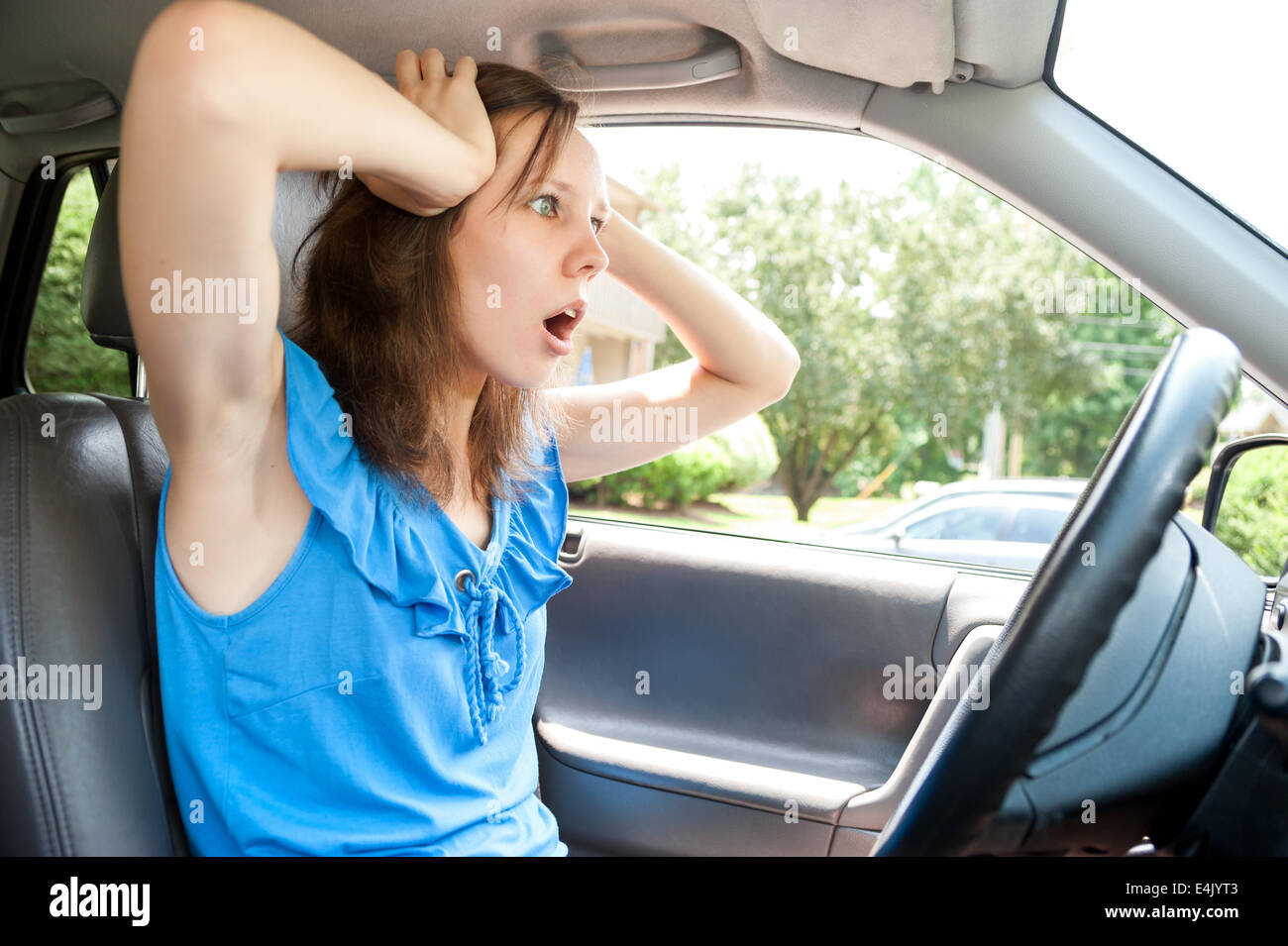 Sad one woman car hi-res stock photography and images - Alamy