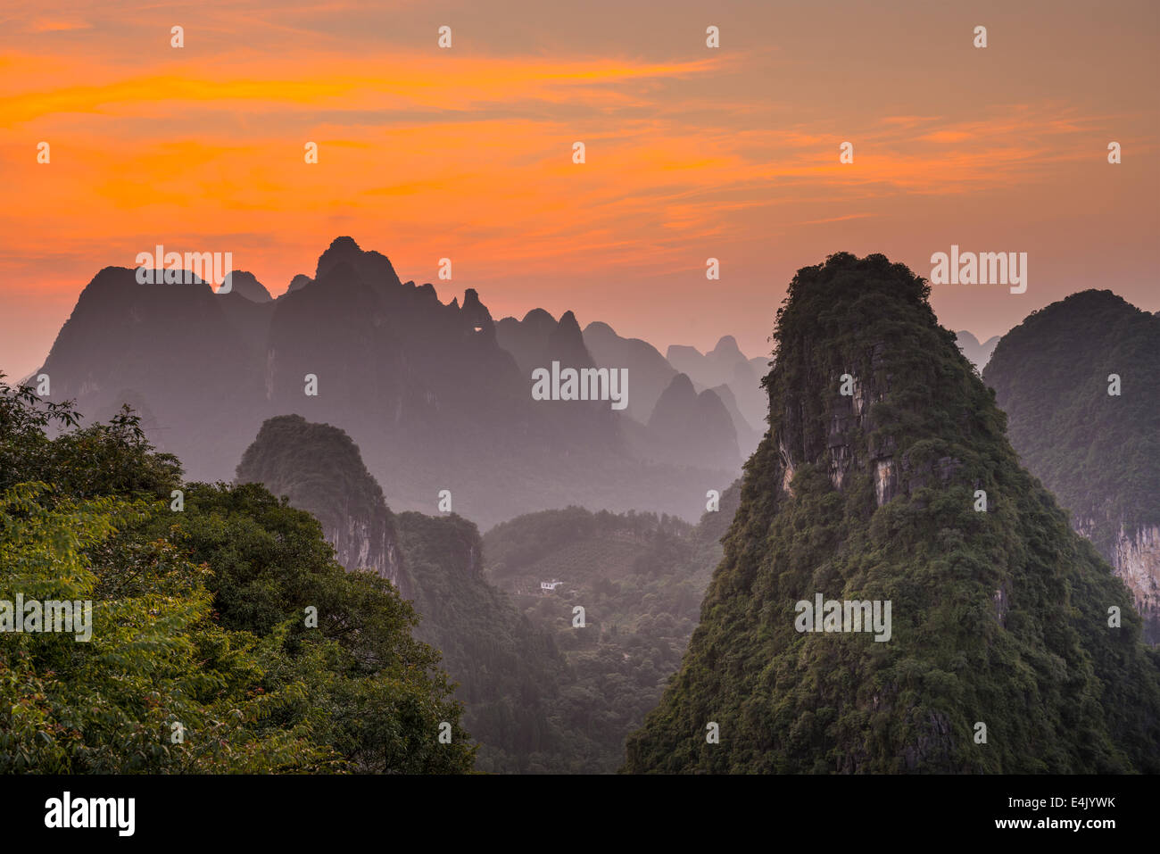 Karst mountain landscape in Xingping, Guangxi Province, China Stock ...
