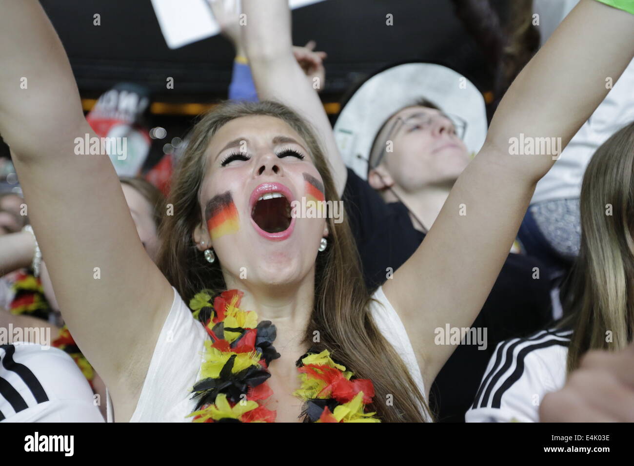 Frankfurt, Germany. 13th July 2014. German fans celebrate Germany's win ...