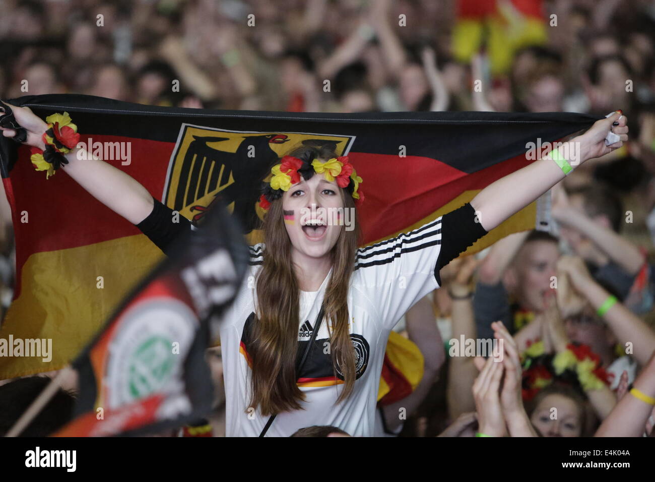 Frankfurt, Germany. 13th July 2014. German fans celebrate Germany's win ...