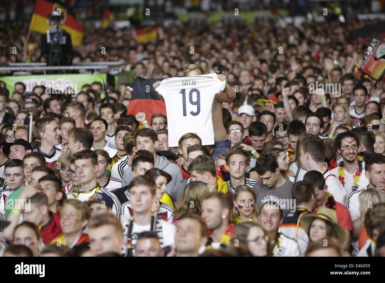 Frankfurt, Germany. 13th July 2014. German fans celebrate Germany's win ...