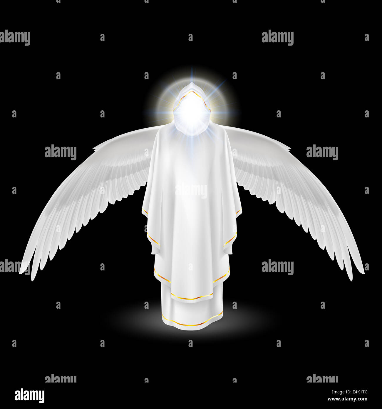 Gods guardian angel in white with wings down on black background ...