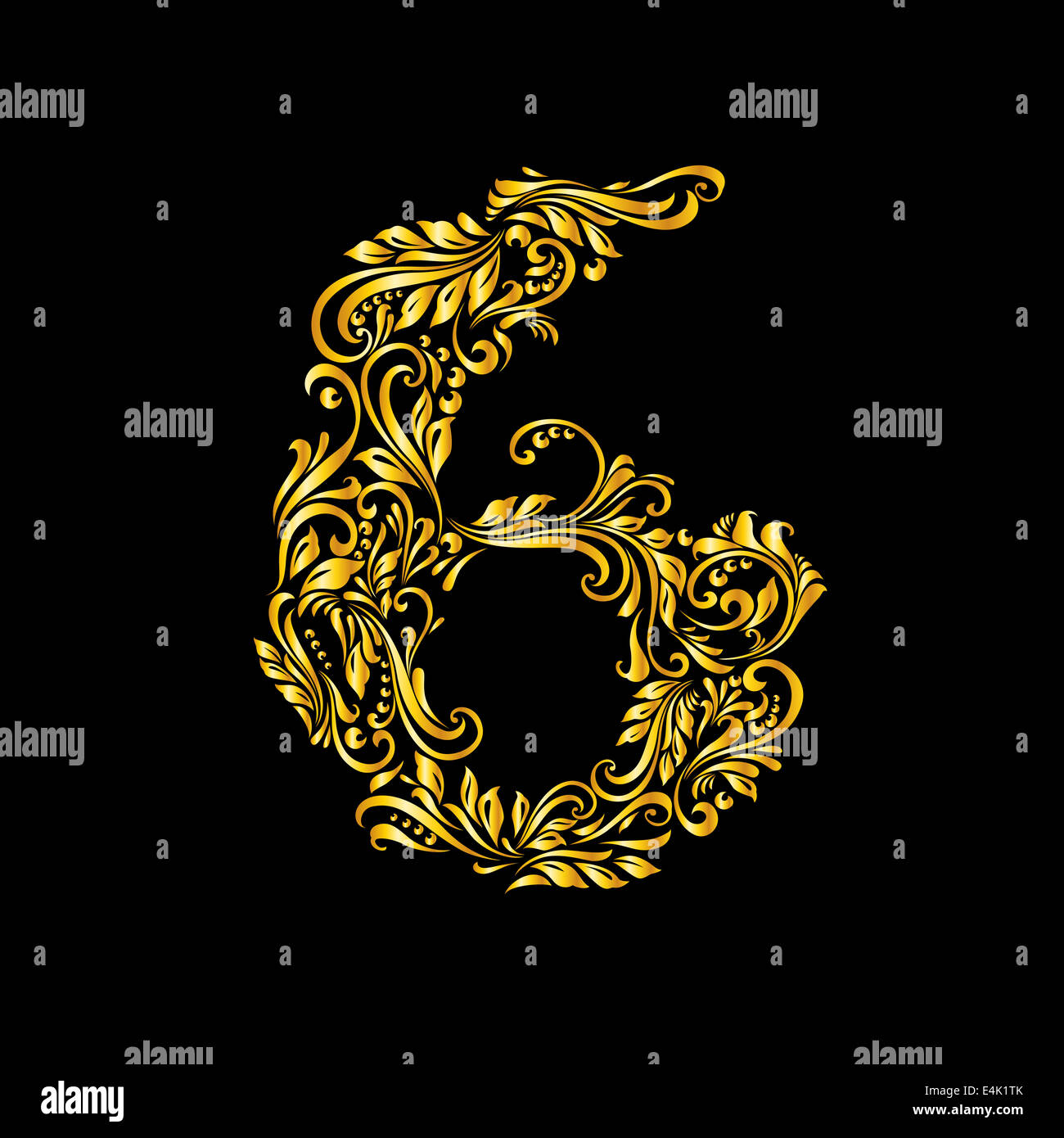 Richly decorated six digit on black background Stock Photo - Alamy