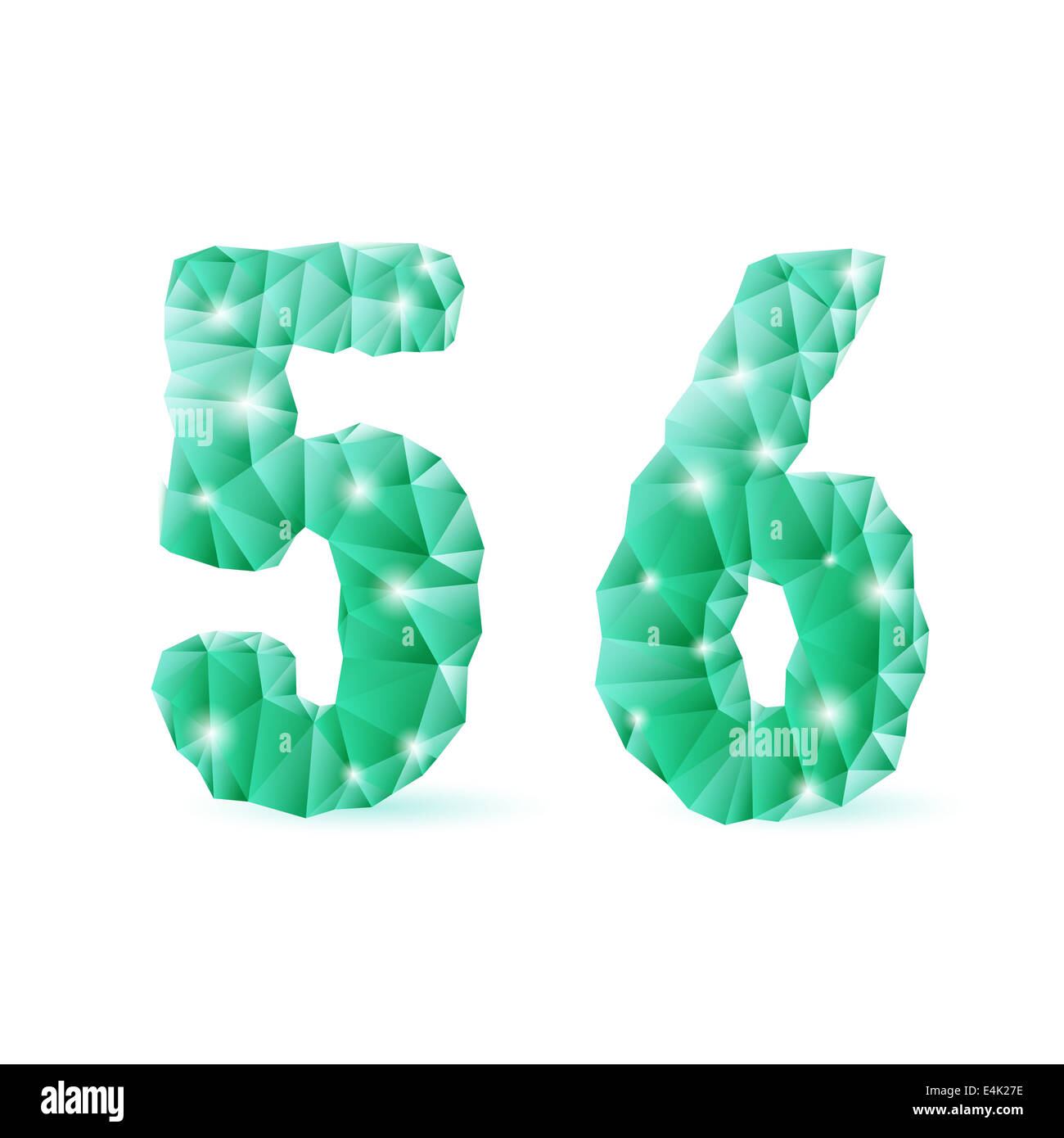 Shiny emerald green polygonal font on white background. Crystal style 5 ...