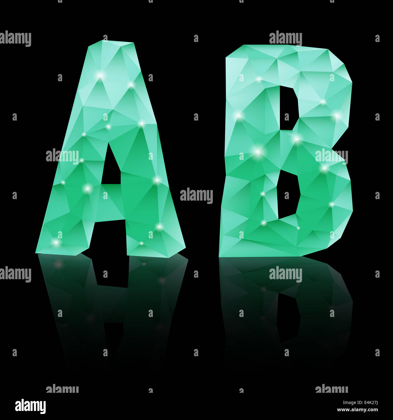 Shiny emerald green polygonal font with reflection on black background ...