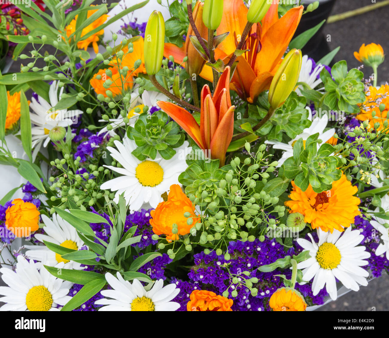 Fresh flower bouquet on display at the market Stock Photo - Alamy
