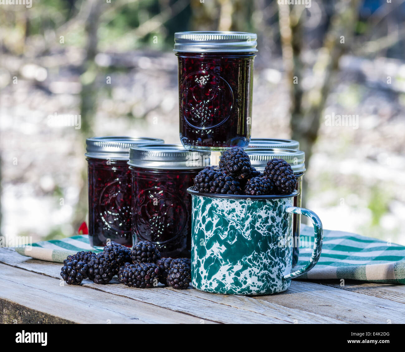 Jars of homemade marionberry or blackberry preserves or jam Stock Photo ...