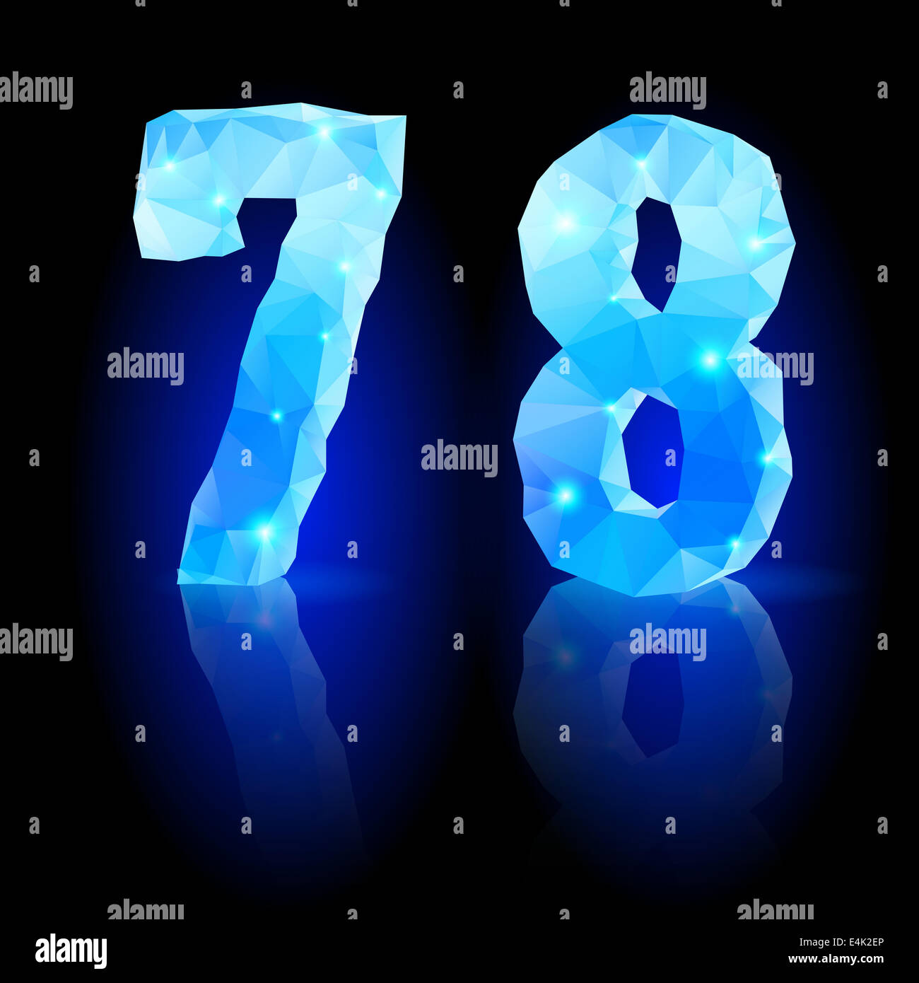 Shiny blue polygonal font with reflection on black background. Crystal ...