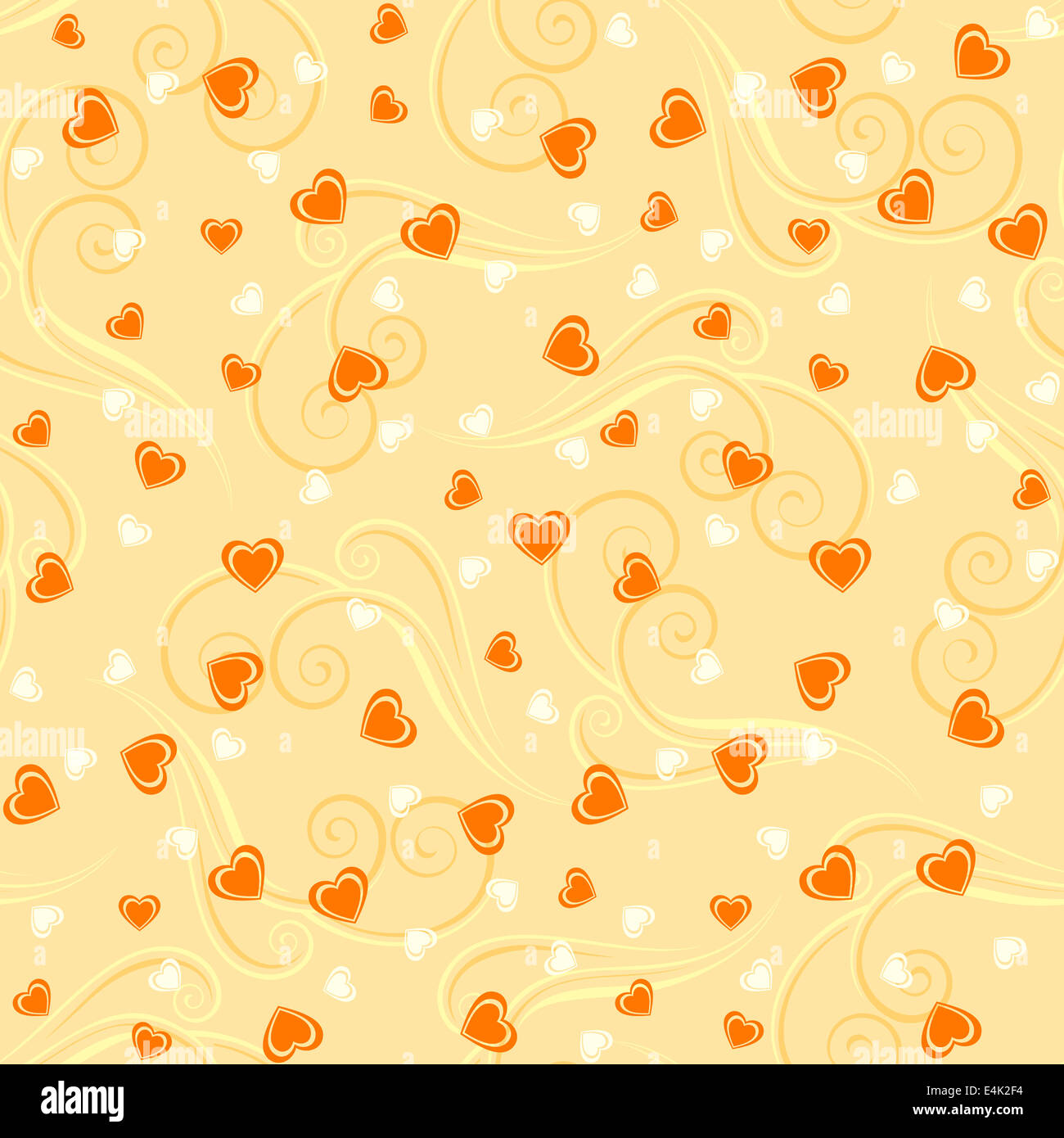 Seamless pattern background with hearts and tendrils in yellow colors ...