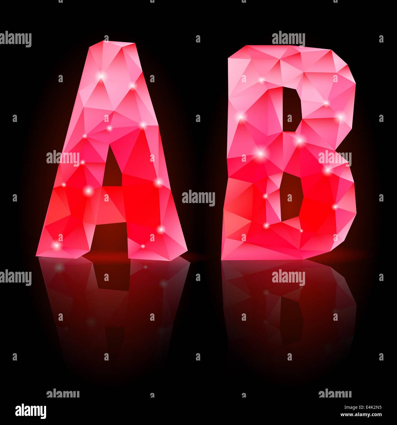 Shiny ruby polygonal font with reflection on black background. Crystal ...