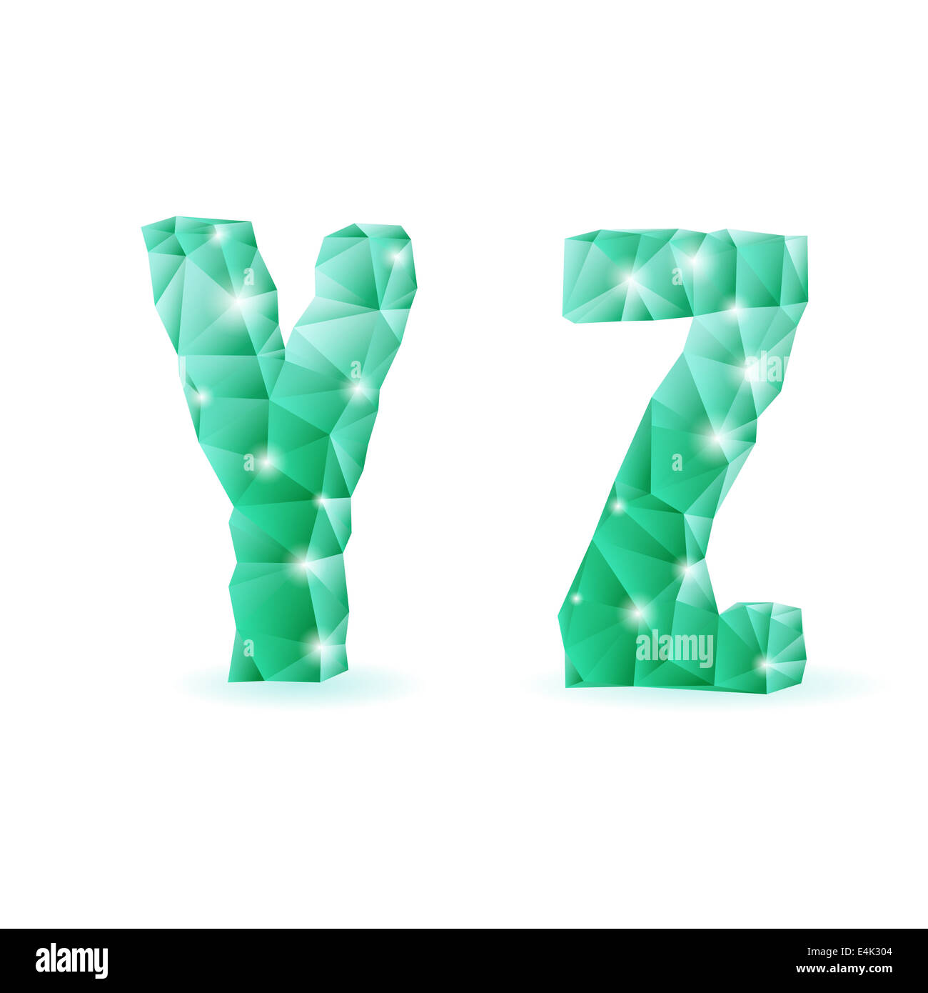 Shiny emerald green polygonal font. Crystal style Y and Z letters Stock ...