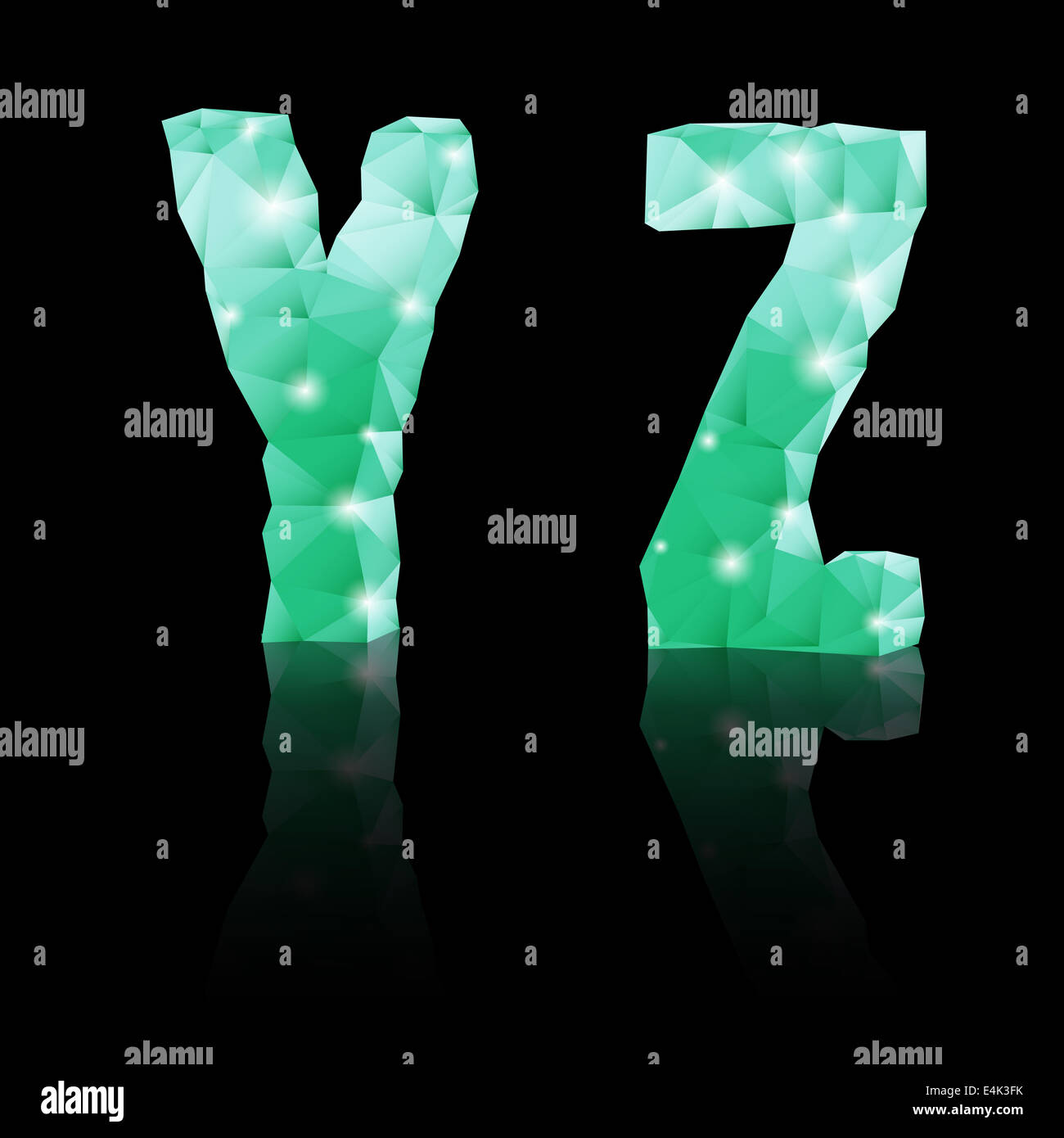 Shiny emerald green polygonal font with reflection on black background ...