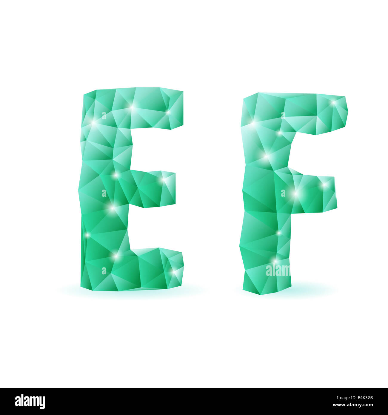 Shiny emerald green polygonal font. Crystal style E and F letters Stock ...