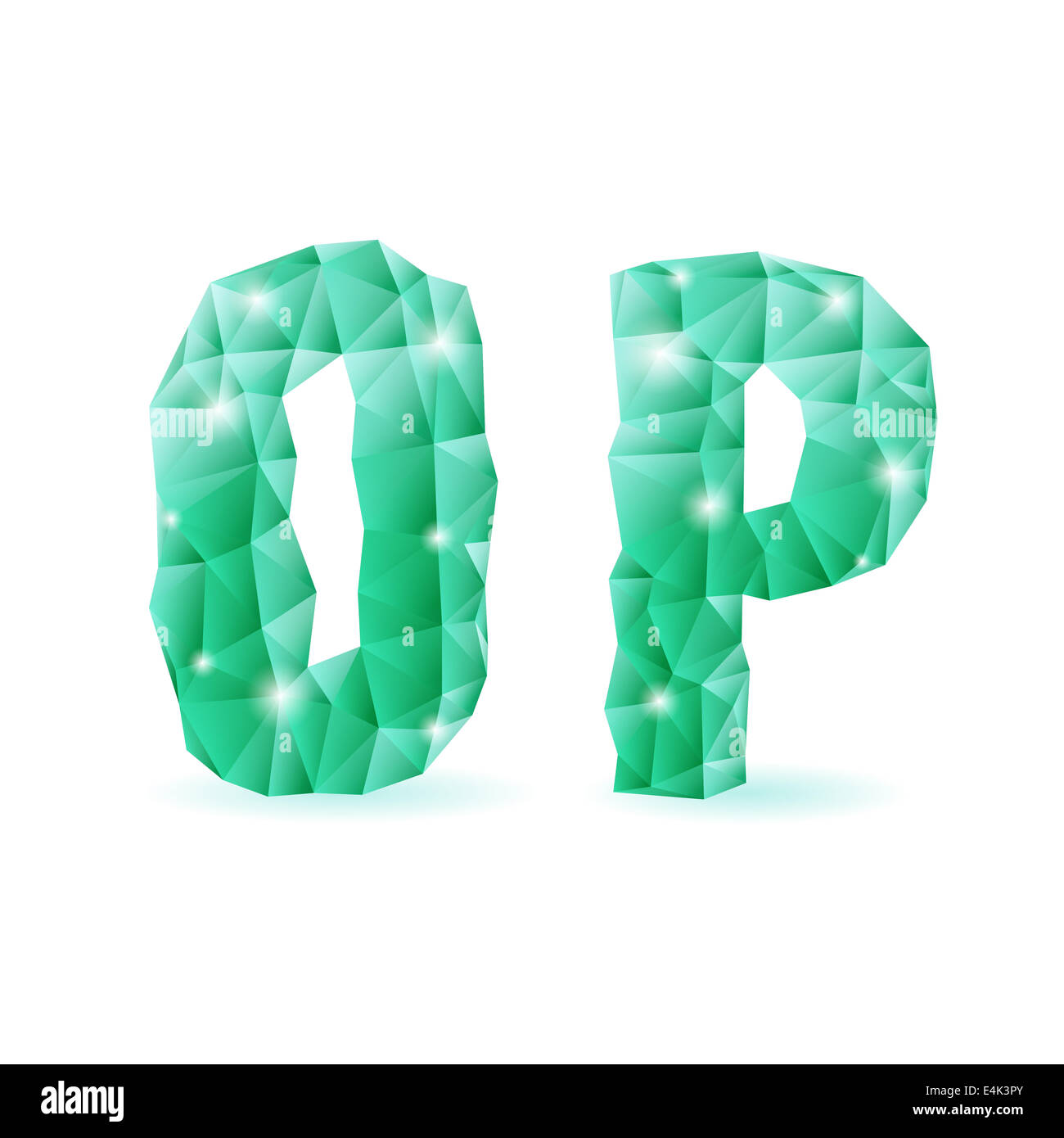 Shiny emerald green polygonal font. Crystal style O and P letters Stock ...