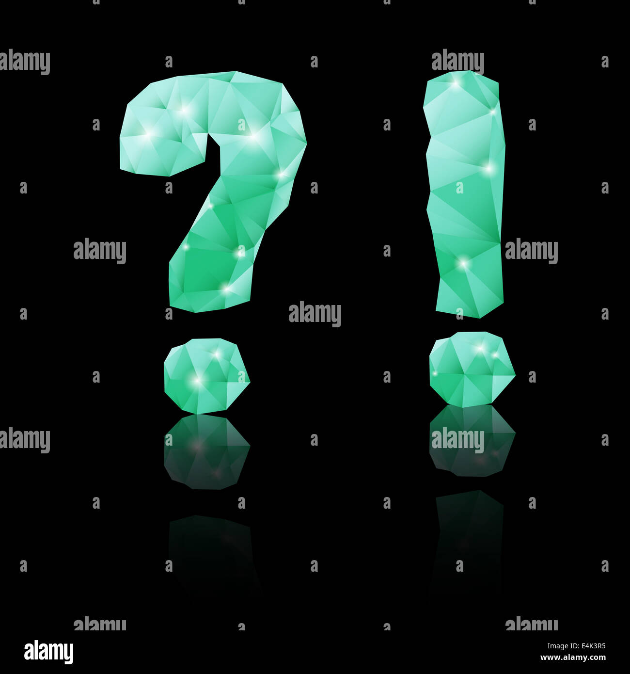 Shiny emerald green polygonal font with reflection on black background ...